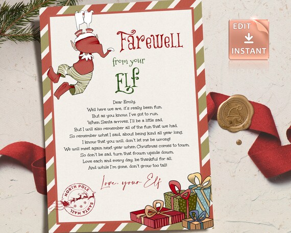 Elf Goodbye Letter Editable Elf Printables Elf Farewell - Etsy