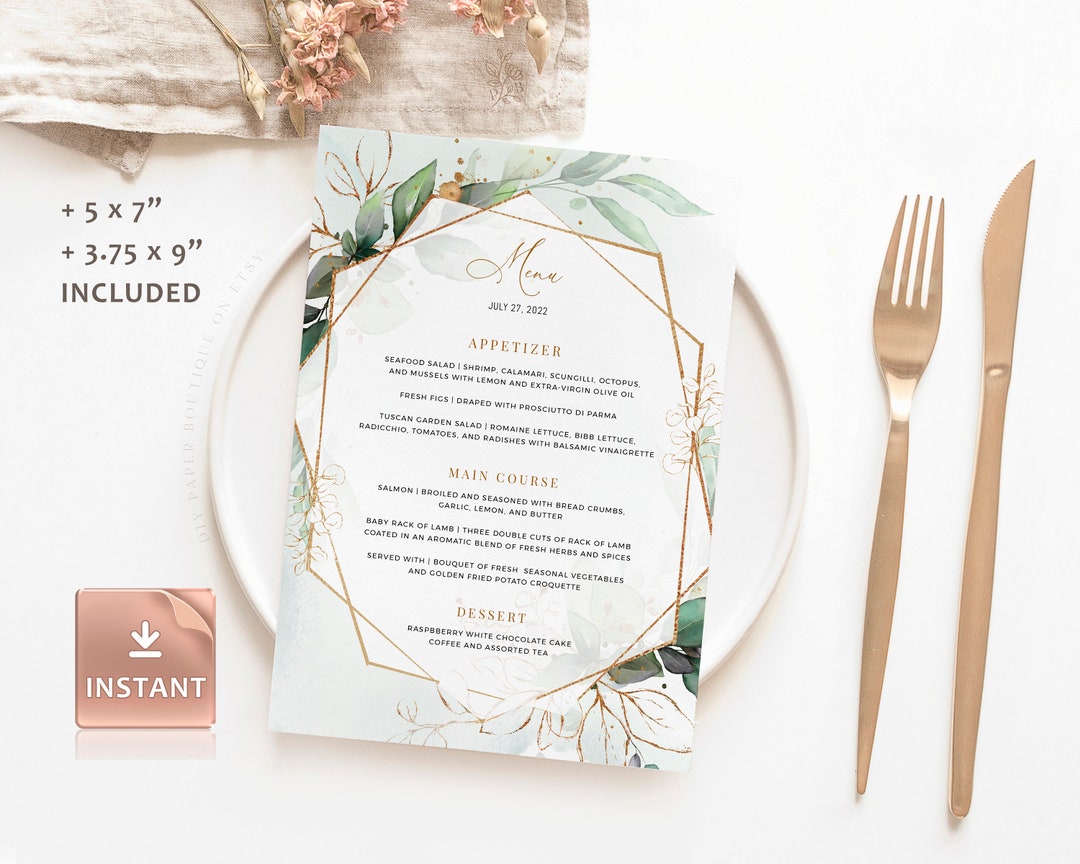 CLEO - Geometric Menu Card Template, Instant DOWNLOAD, Printable ...
