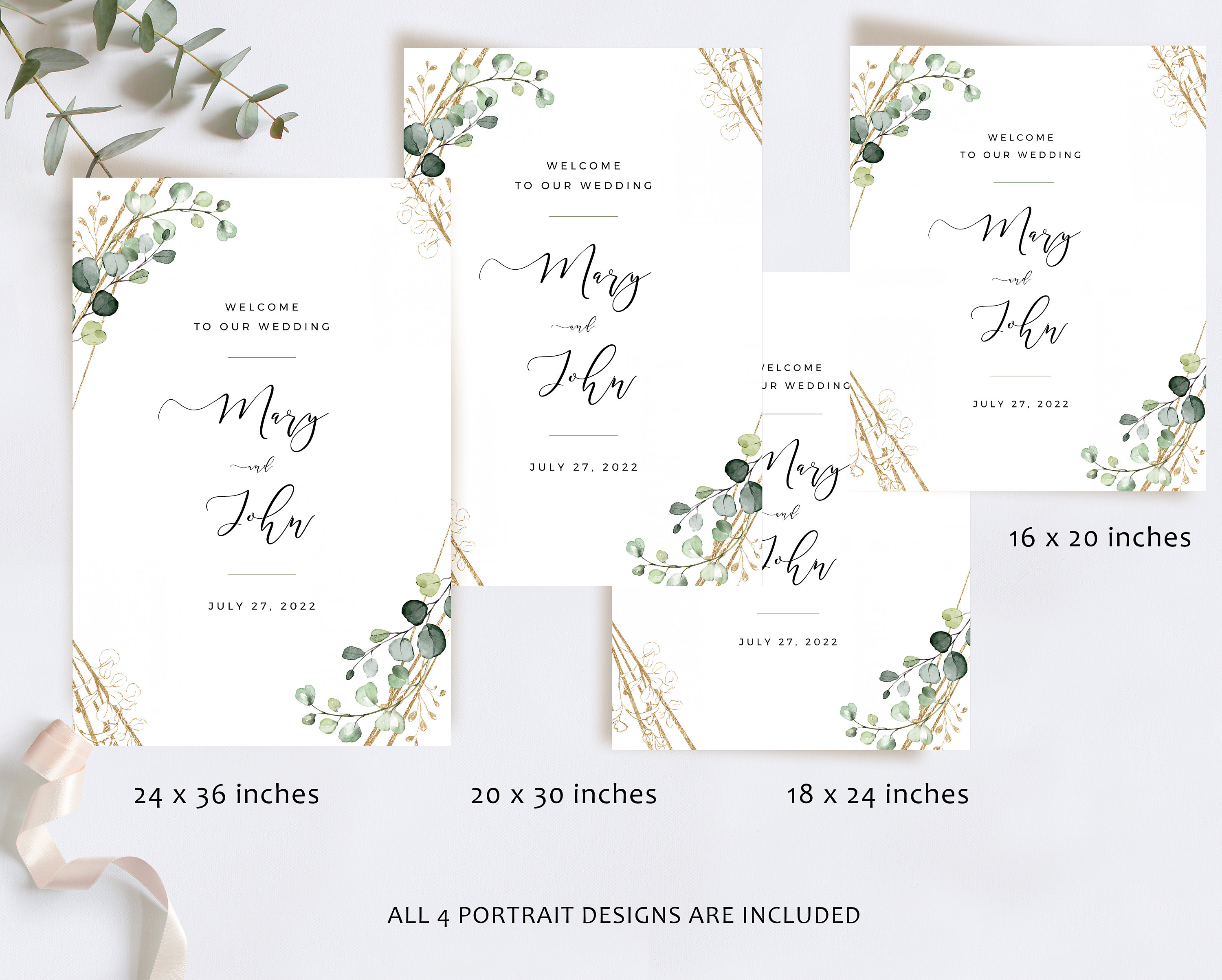 ELISA Eucalyptus Greenery Welcome Poster Editable Wedding - Etsy