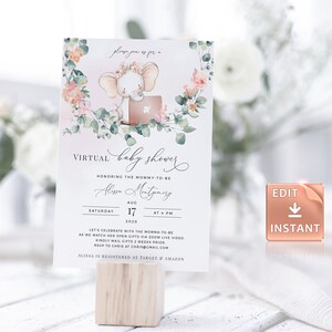 Pink Zoom Baby Shower Invitation, Virtual Girl Printable Template ...