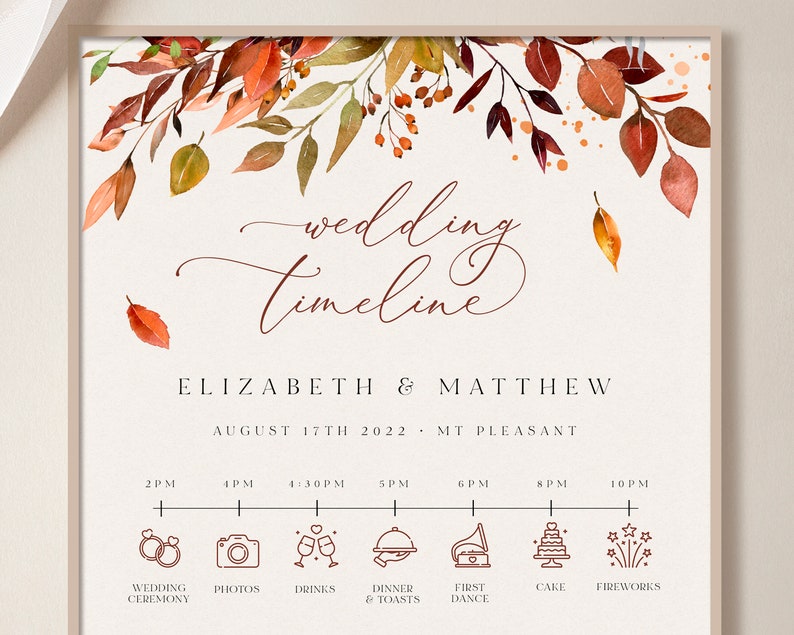 SIENNA Fall Wedding Day Schedule Editable Sign Template | Etsy