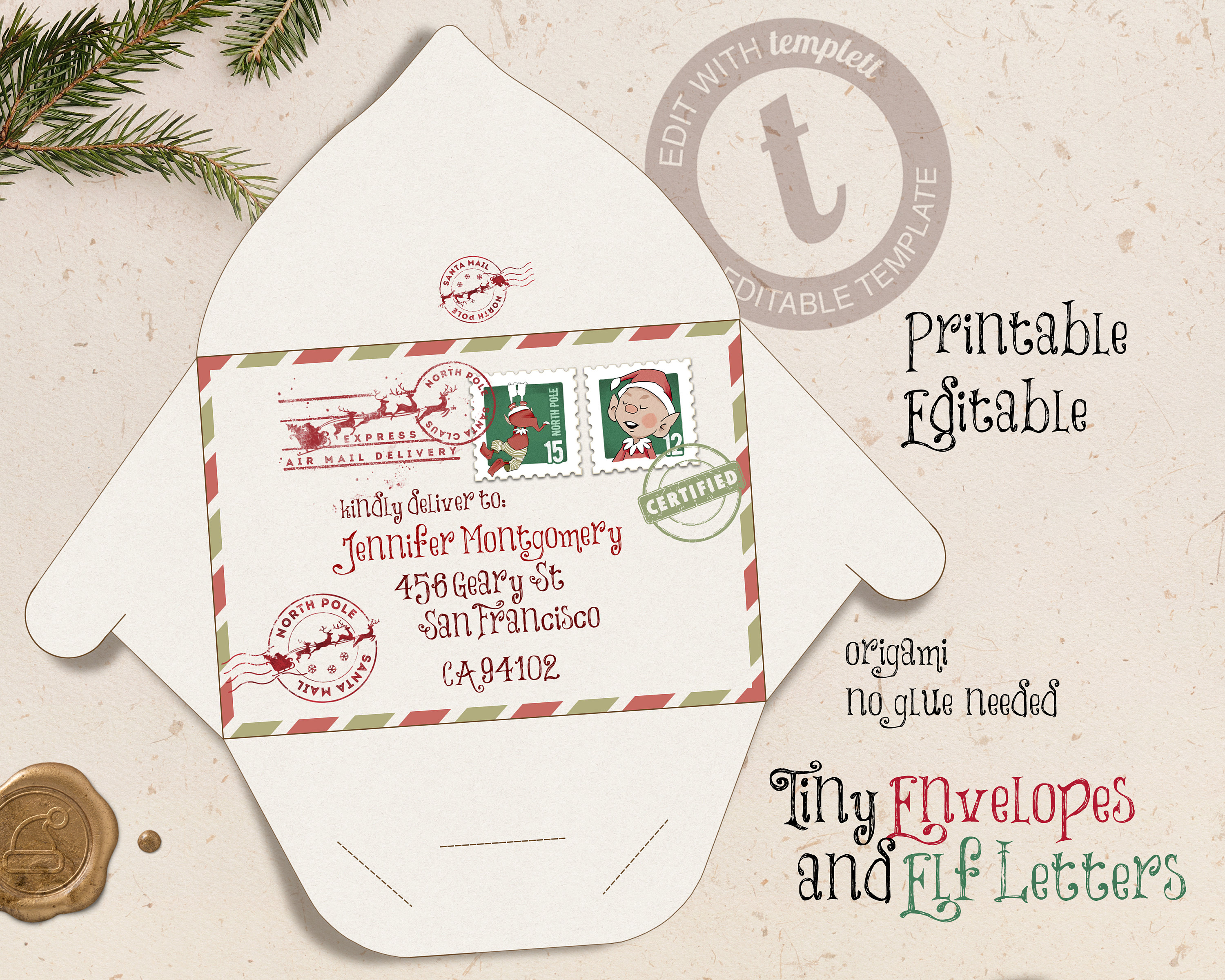 Christmas Elf Letter and Envelope Template Editable Tiny Elf - Etsy
