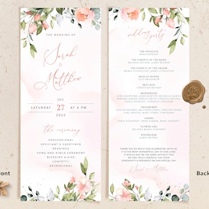 KYLIE Blush Roses Wedding Program Template, Pink Greenery Wedding ...
