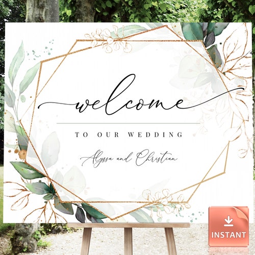CLEO Wedding Welcome Sign Geometric Faux Gold Custom Sign | Etsy