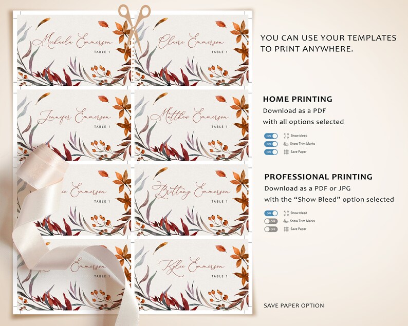 SIENNA Rustic Table Names Name Sign Name Cards Fall - Etsy