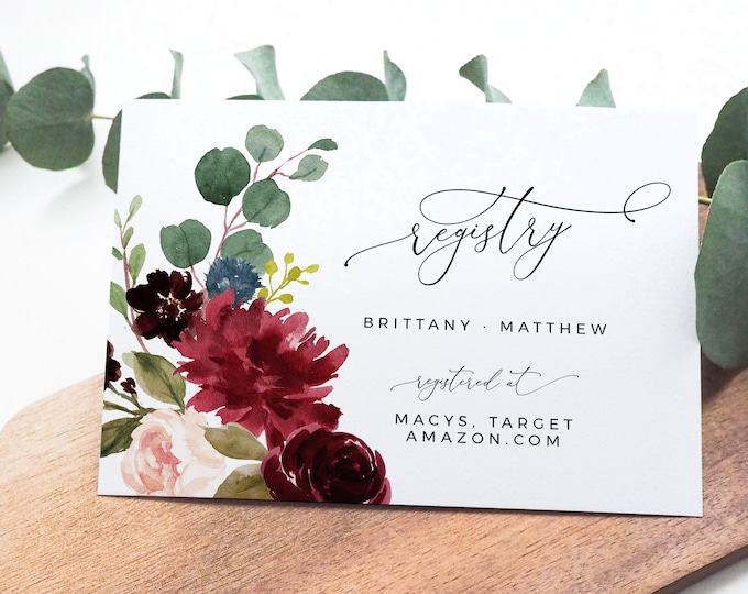 Printable OR Printed Wedding Registry Cards Navy and Marsala Floral ...