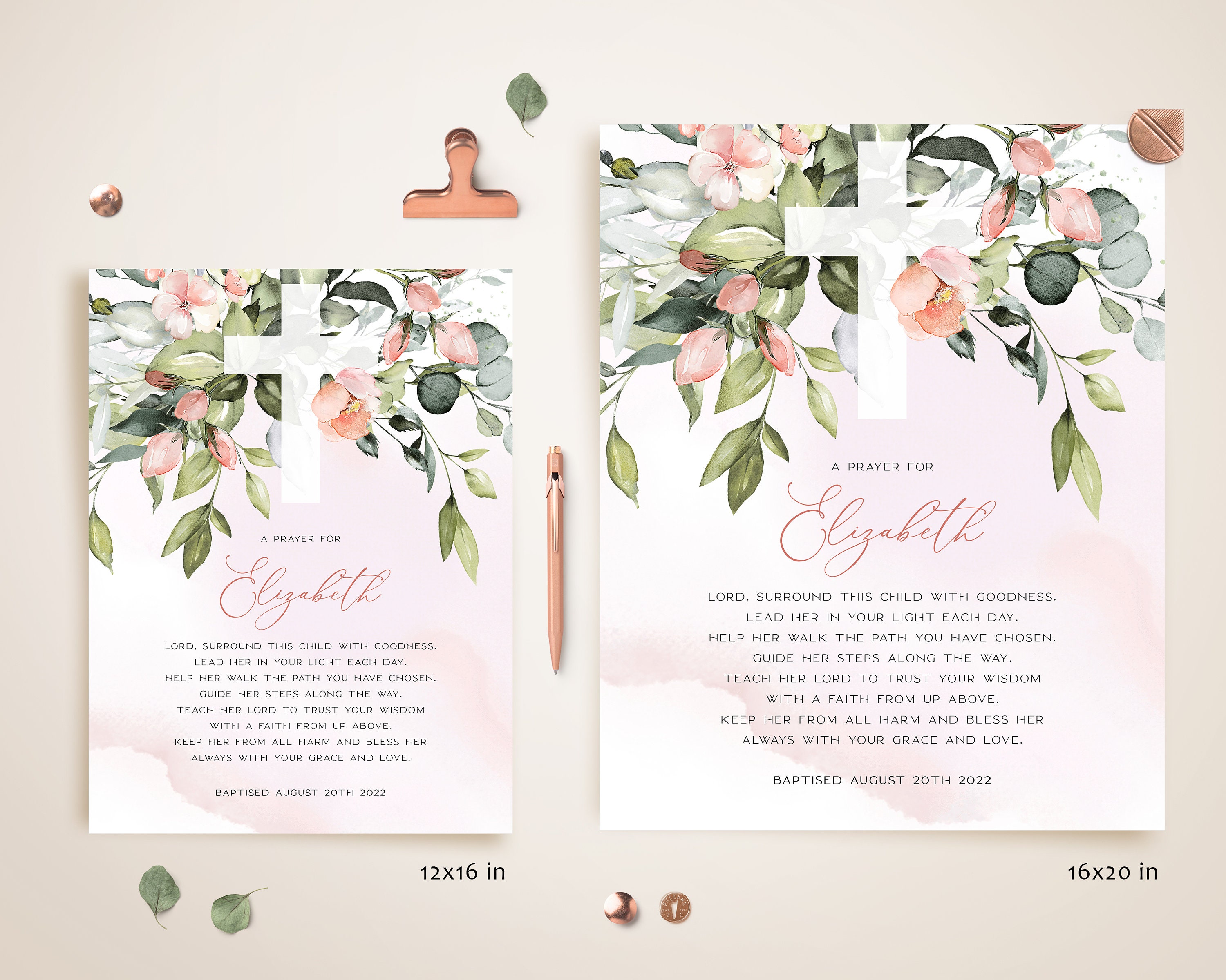 Personalized Baptism Prayer Sign: Pink Floral Christening Gift ...