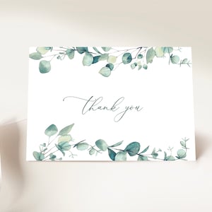 LAILA - Printable Thank You Card, Eucalyptus Watercolor Greenery Leaves ...