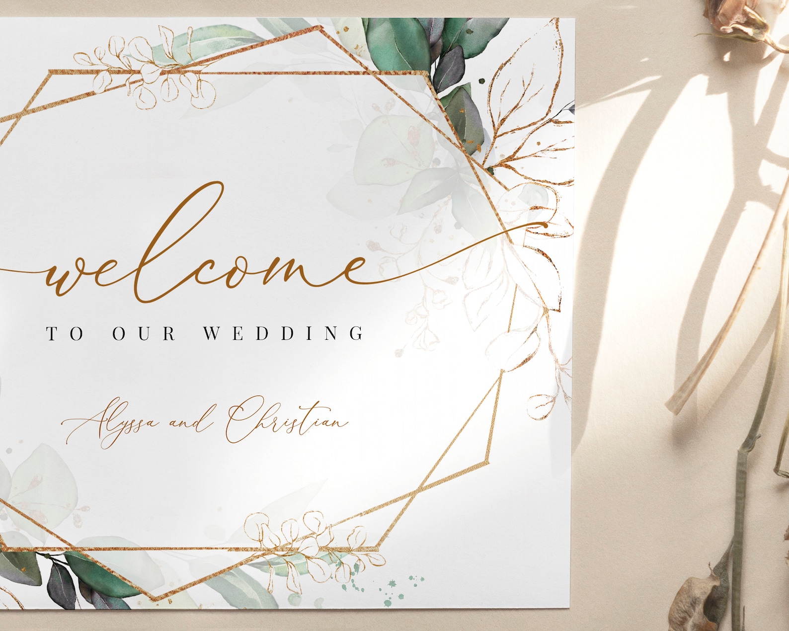 CLEO Wedding Welcome Sign Geometric Faux Gold Custom Sign | Etsy