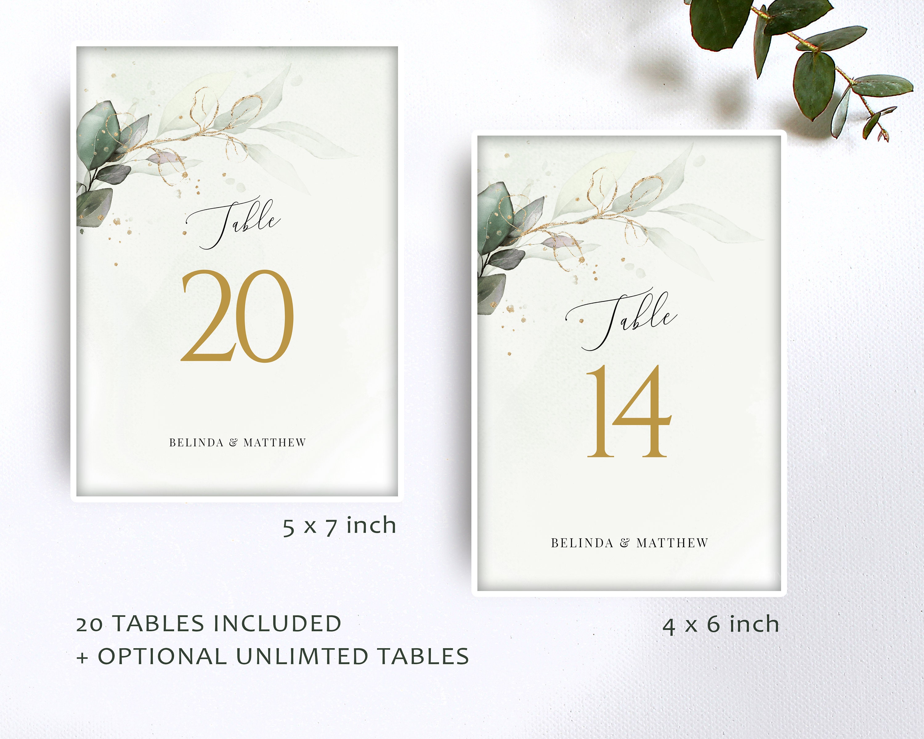 Editable Boho Template FAUX Gold Watercolor Eucalyptus Leaves 2 Sizes ...