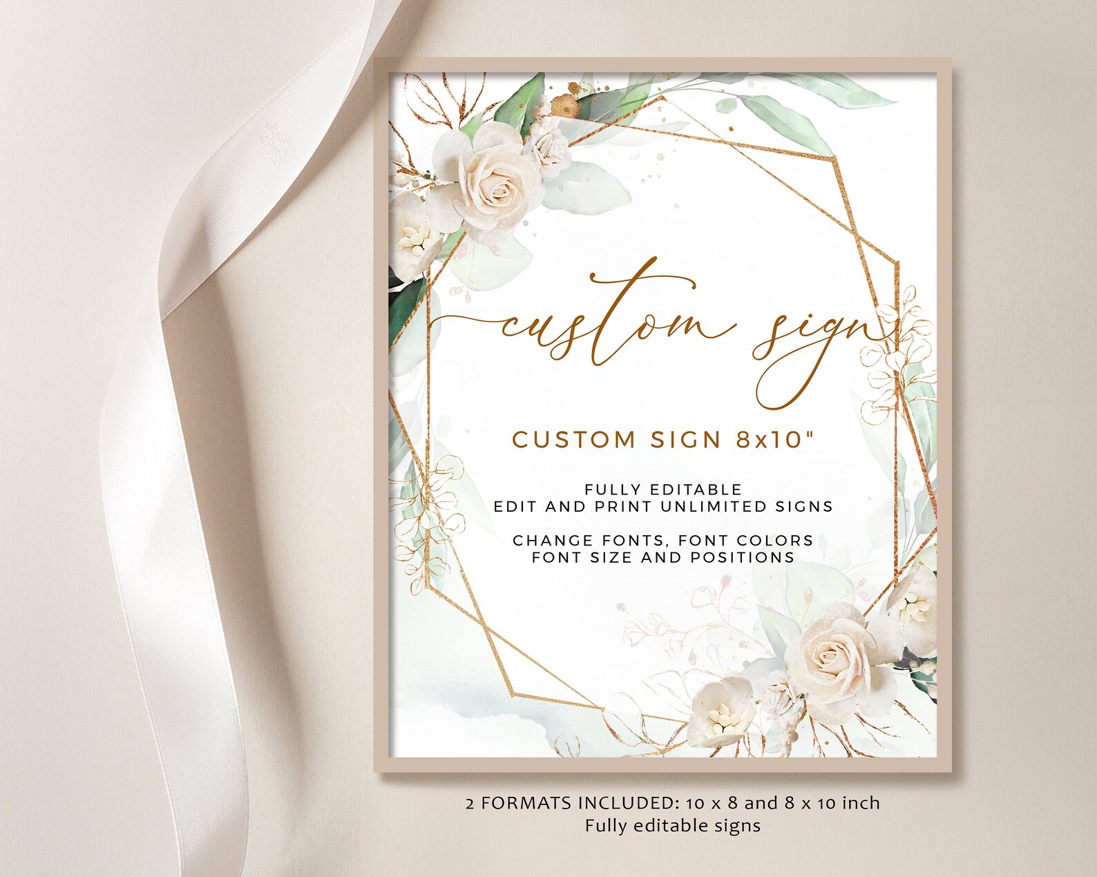 MARCI White Rose Greenery Custom Wedding Sign Editable - Etsy