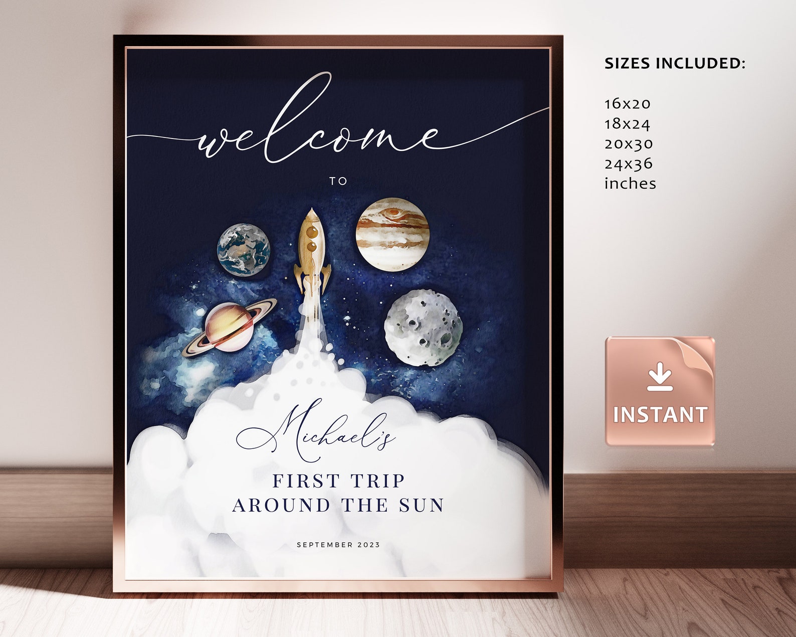 Outer Space First Birthday Welcome Sign Editable Galaxy Blast - Etsy