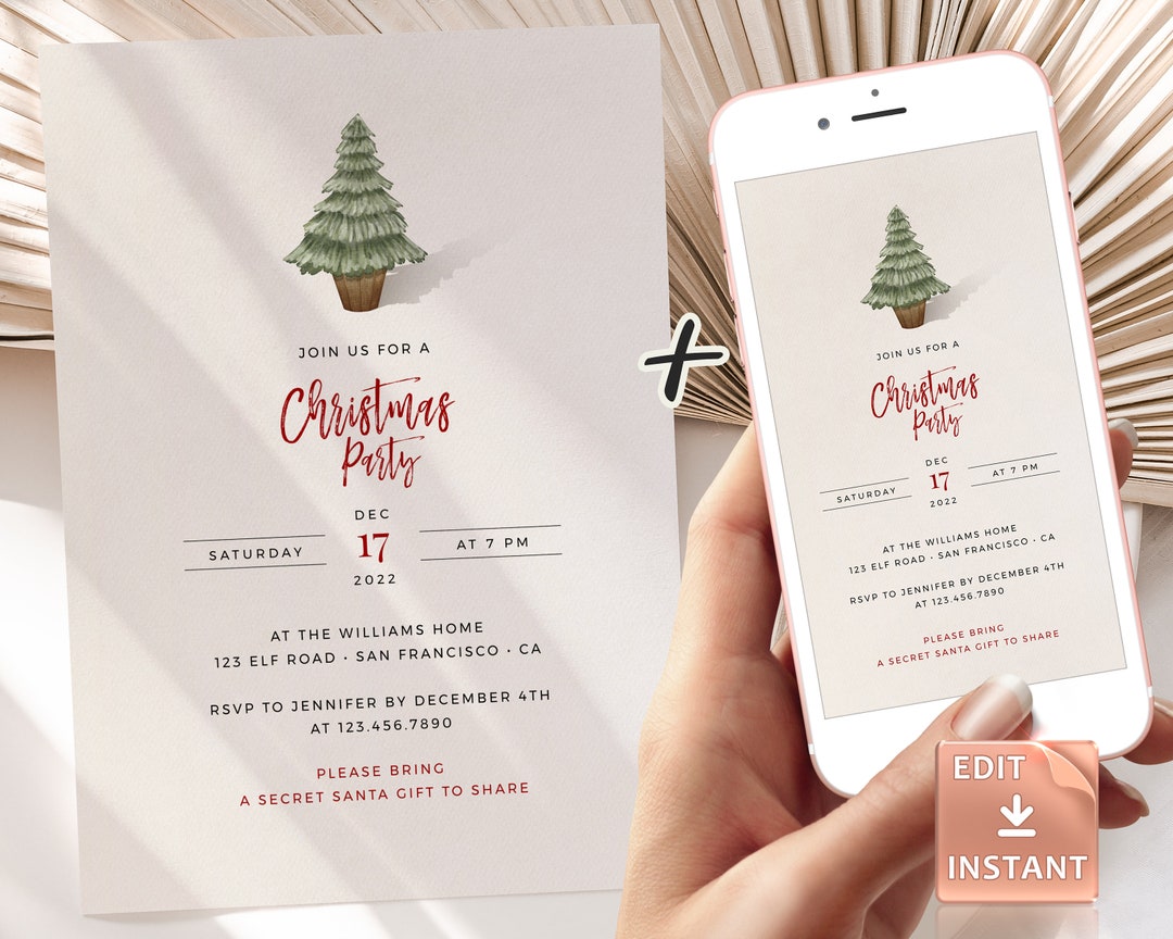 Christmas Party Invite and Evite Holiday Invitation Printable Christmas ...