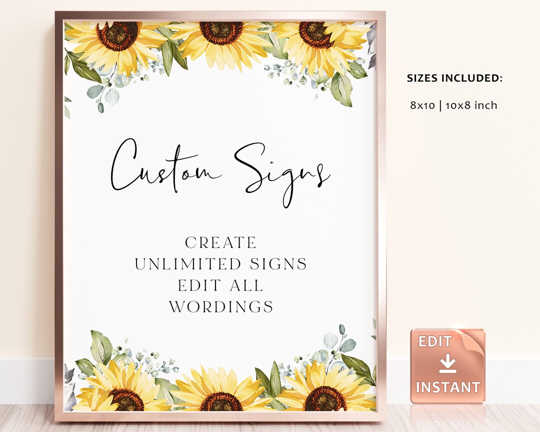 Sunflowers Custom Signs, Editable Template, Customizable Sunflower ...