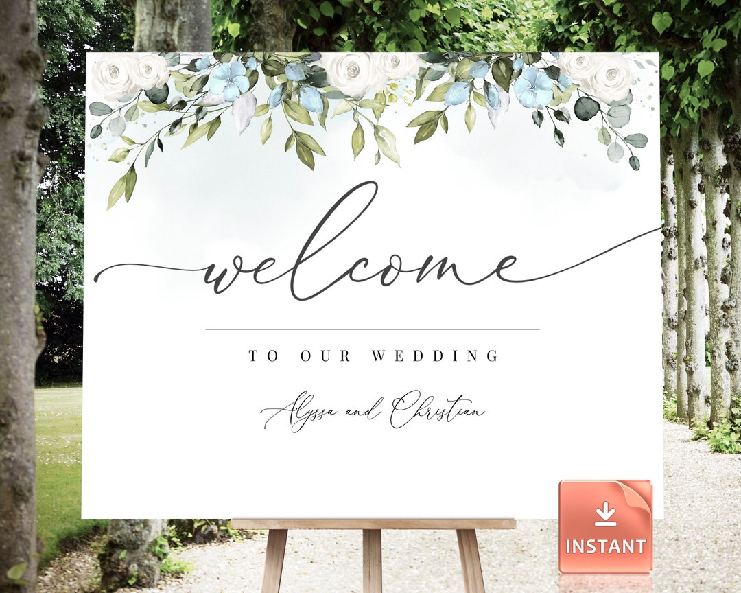 SALMA - Light Blue Wedding Welcome Sign, Dusty Blue Welcome Sign ...