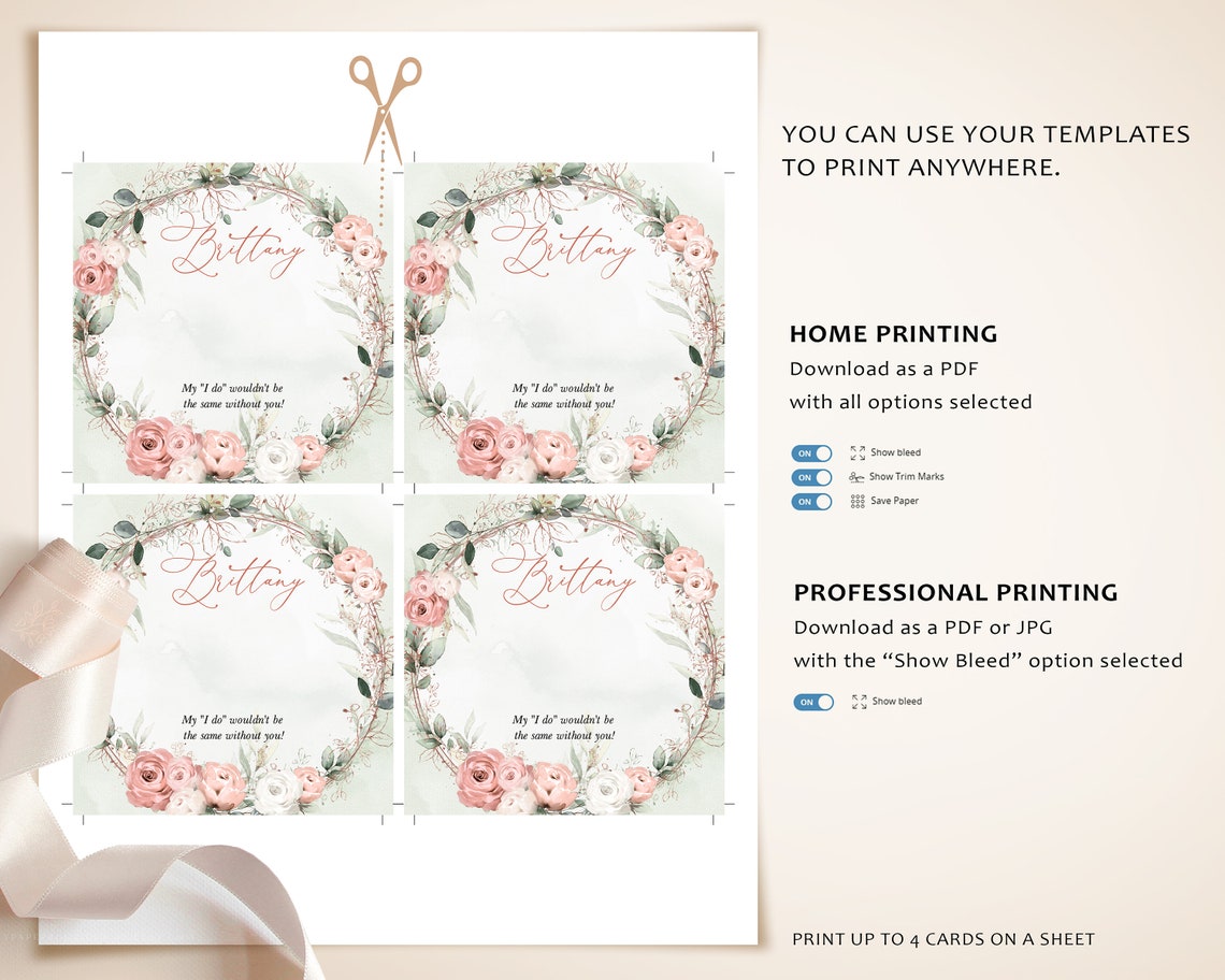 SIRI Dusty Rose Printable Necklace Cards Editable Custom | Etsy