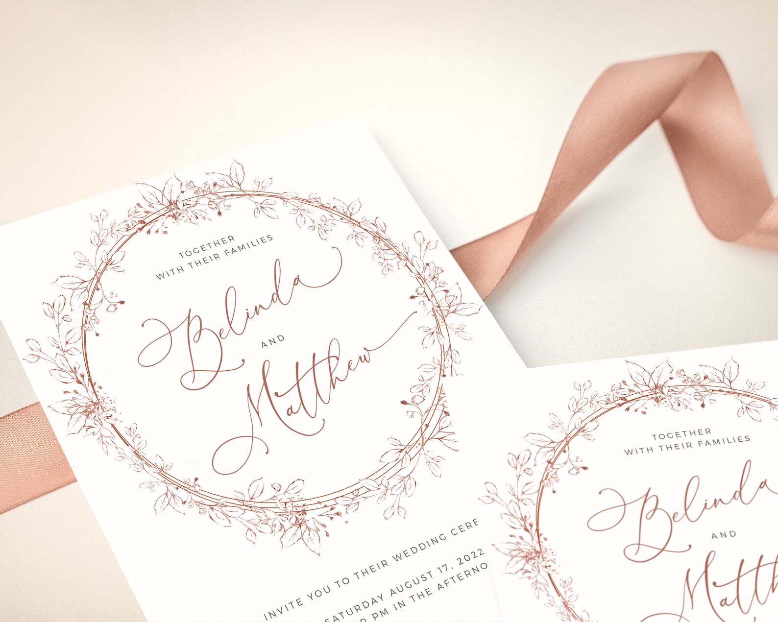 SIRI Rose Gold Wedding Invitation Templates Boho Rosegold - Etsy