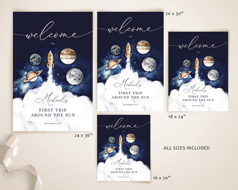 Outer Space First Birthday Welcome Sign Editable Galaxy Blast - Etsy