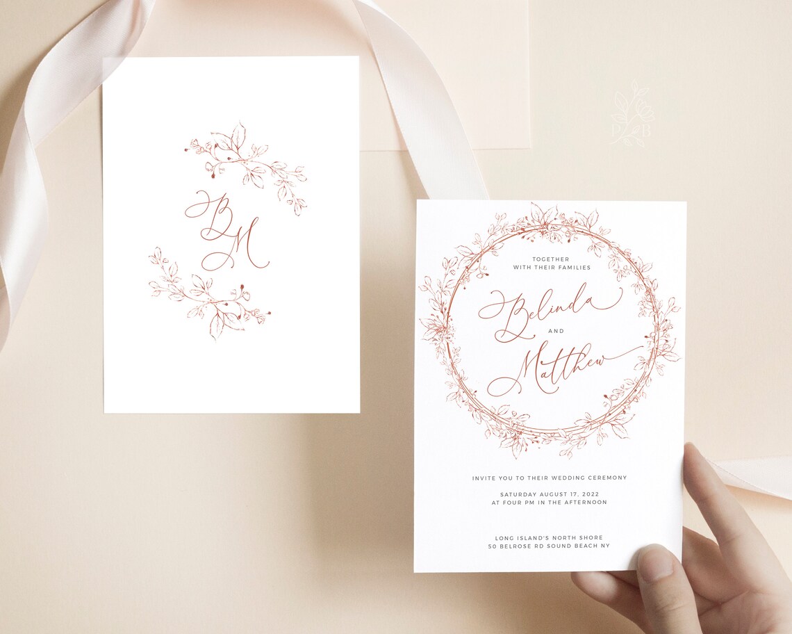 SIRI Rose Gold Wedding Invitation Templates Boho Rosegold - Etsy