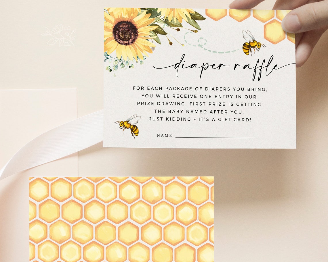 Editable Sunflower Honey Bee Diaper Raffle Ticket Bumble Bee - Etsy