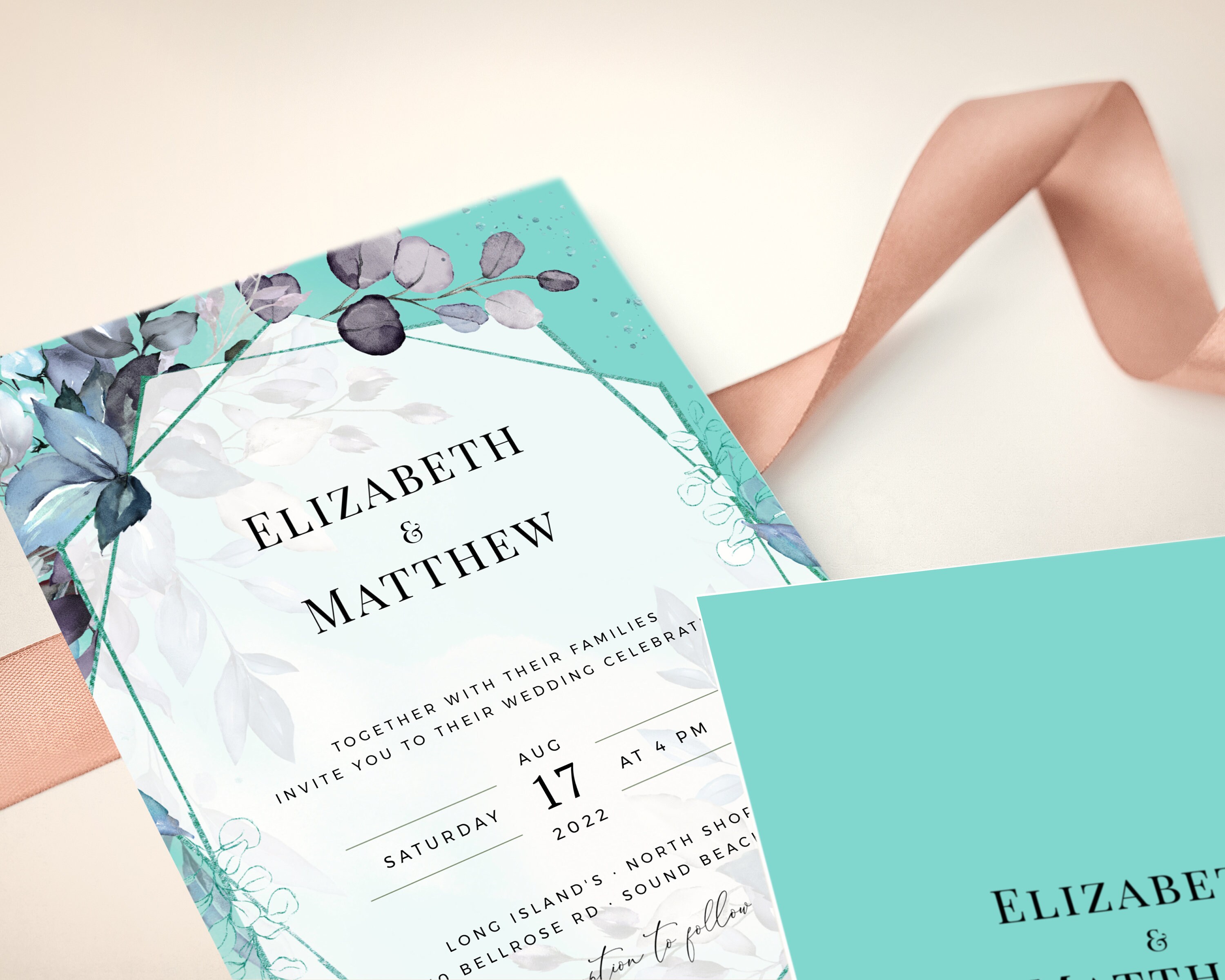 Turquoise Wedding Invitation Template: Editable DIY Invite (instant ...