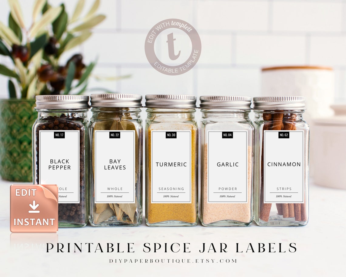 DIY Spice Jar Label Template Modern Minimalist Jar Stickers | Etsy