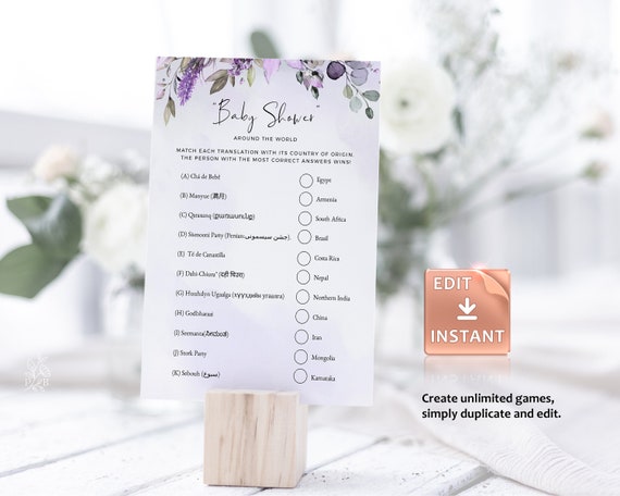 Purple Printable Baby Shower Games With Answers Purple Baby Shower