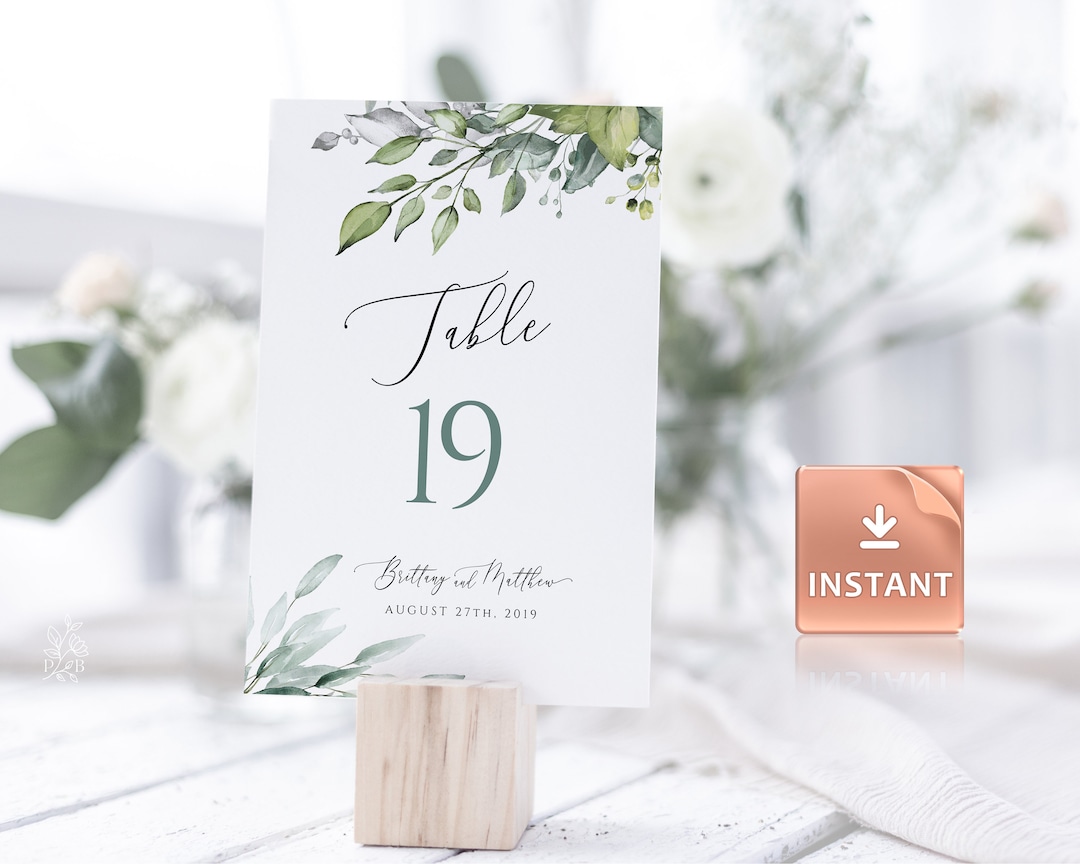 Greenery Wedding Table Numbers: Eucalyptus Boho Template (instant ...
