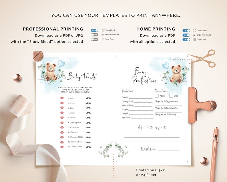 FUZZY Blue Bear Baby Shower Games 35 Editable Baby Shower - Etsy