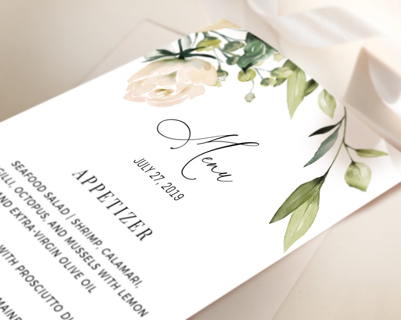 NEVE White Rose Menu Card Printable Greenery Wedding Menus - Etsy