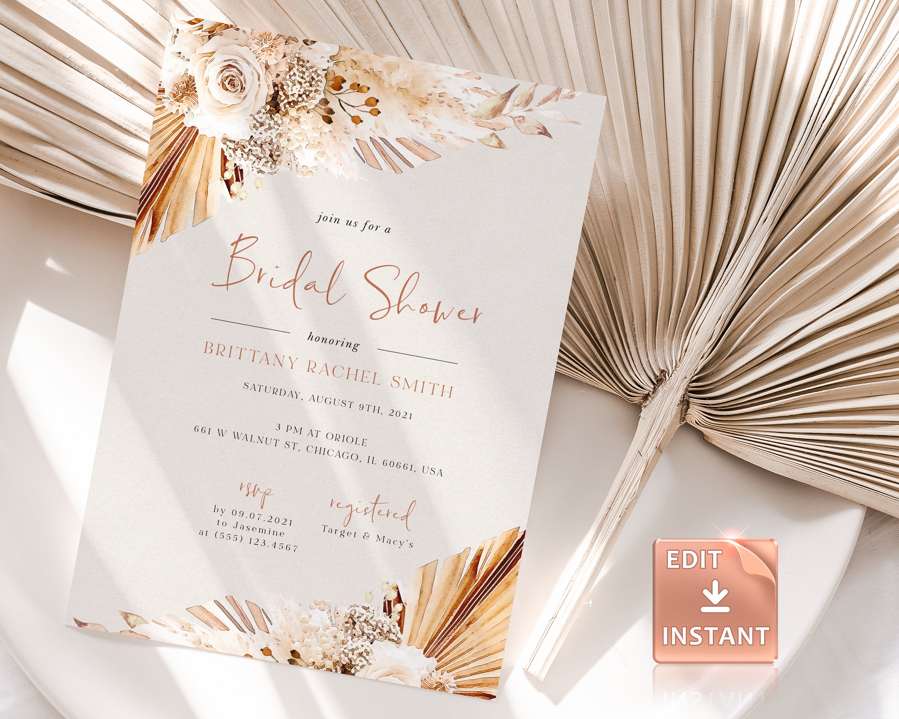 Templett C45 Blush Printable Invitation Insert Burnt Orange Enclosure ...