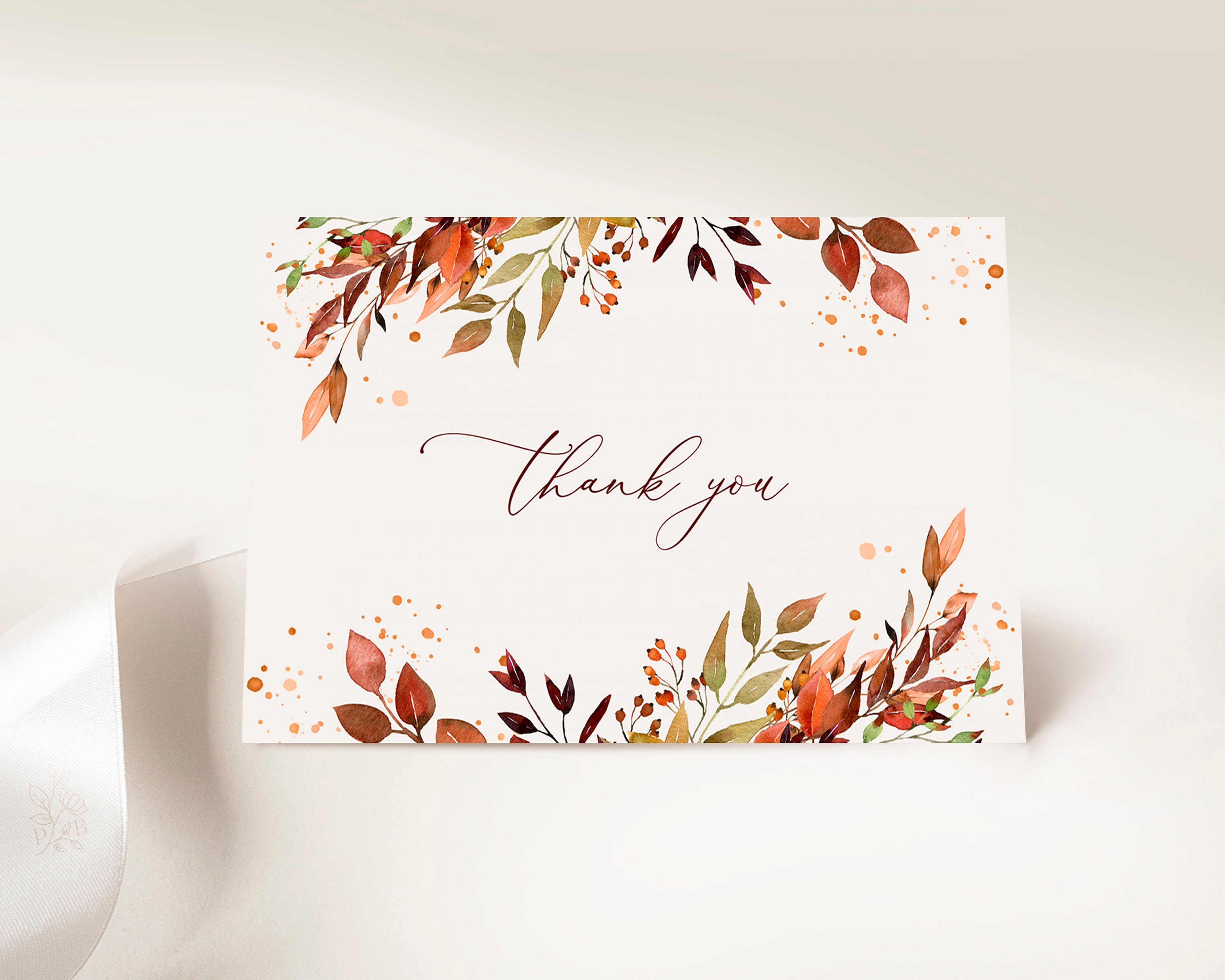 SIENNA Printable Thank You Card Fall Watercolor Greenery | Etsy