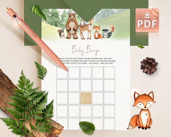 Woodland Forrest Printable Baby Bingo Game Baby Shower | Etsy