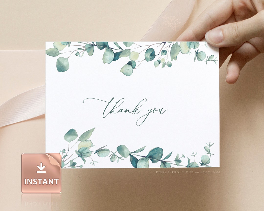 LAILA - Printable Thank You Card, Eucalyptus Watercolor Greenery Leaves ...