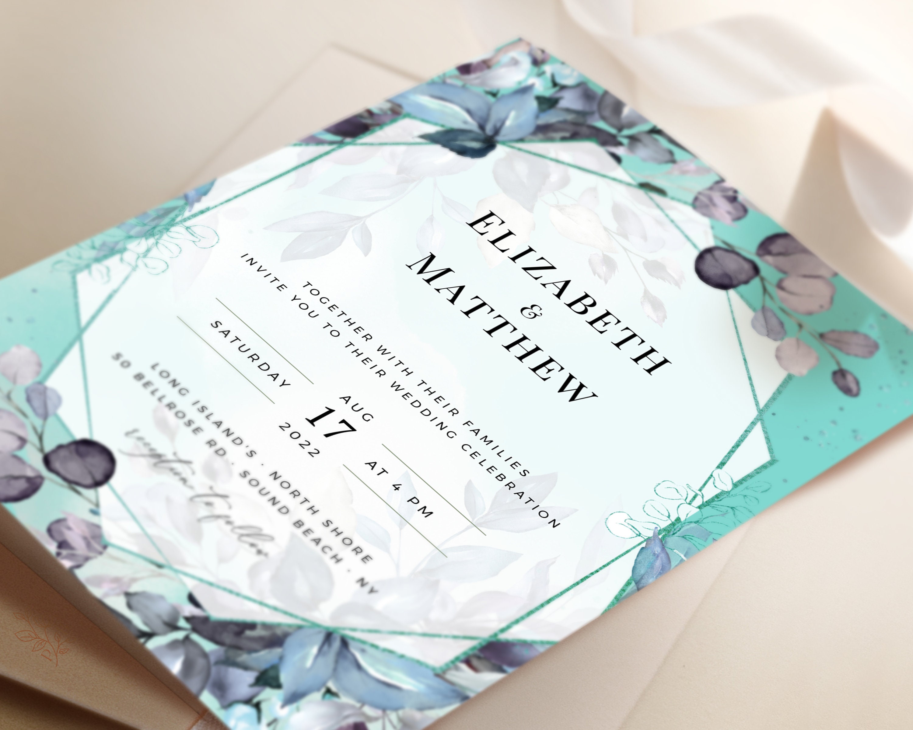Turquoise Wedding Invitation Template: Editable DIY Invite (instant ...