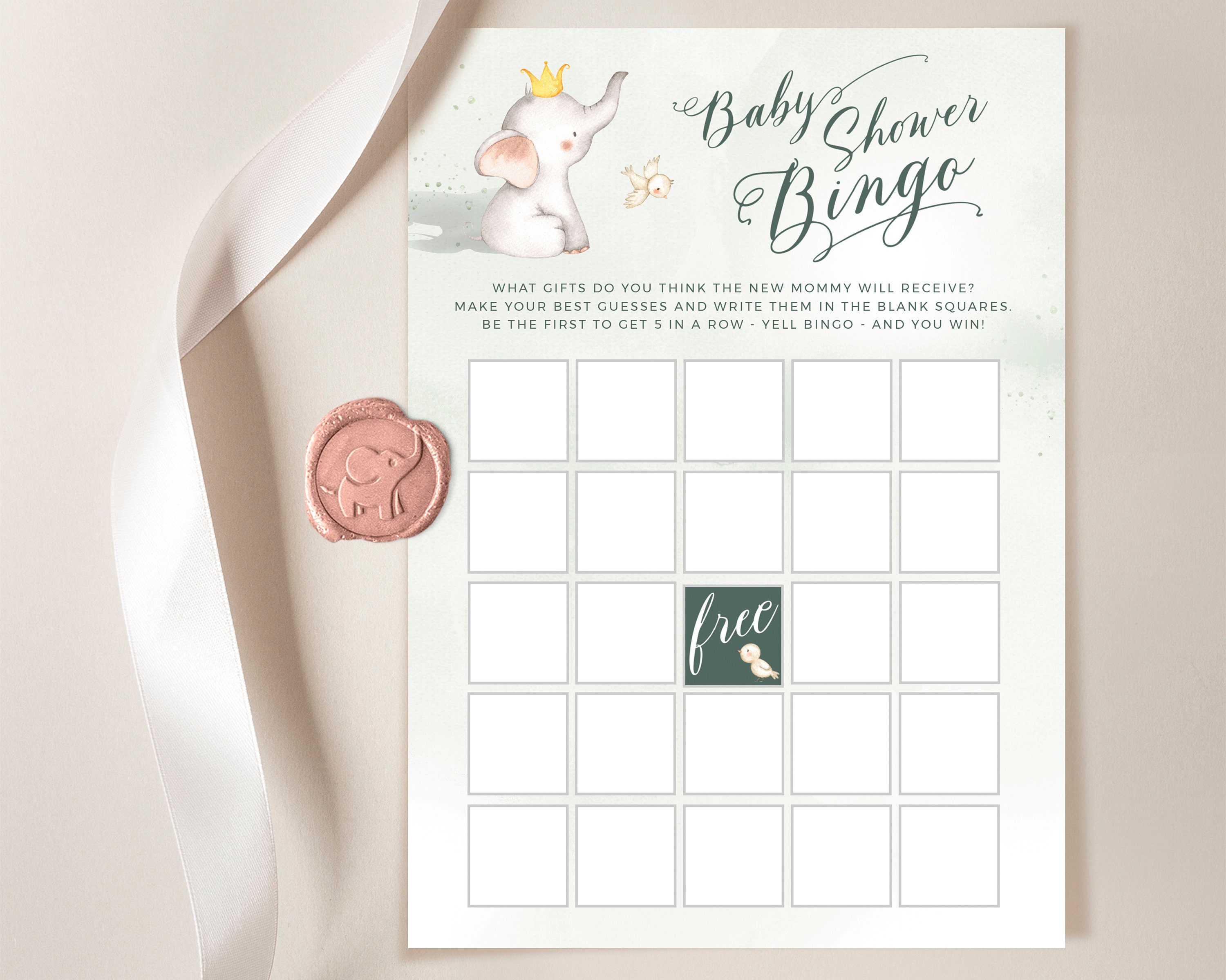 Elephant Baby Shower Bingo Cards Printable Baby Shower Bingo | Etsy