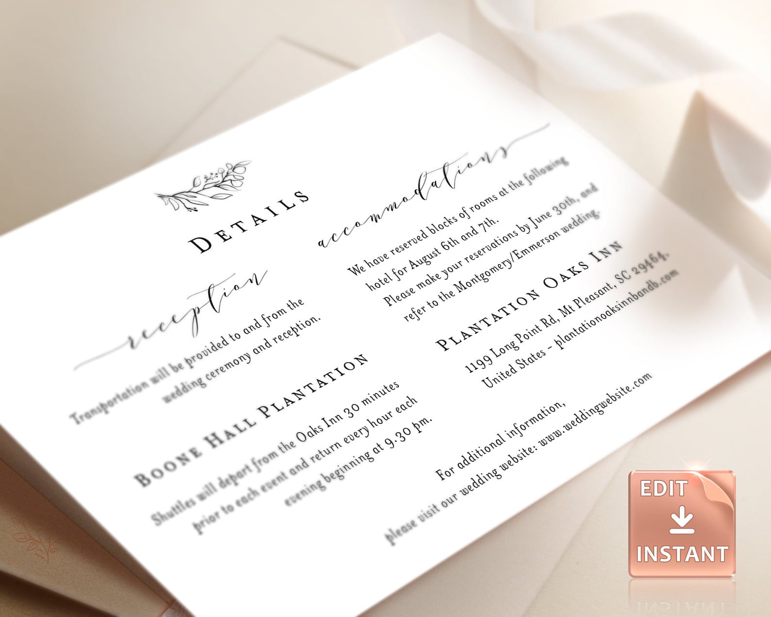 ELLE Monogram Wedding Invitation Template, Delicate Elegant Printable ...