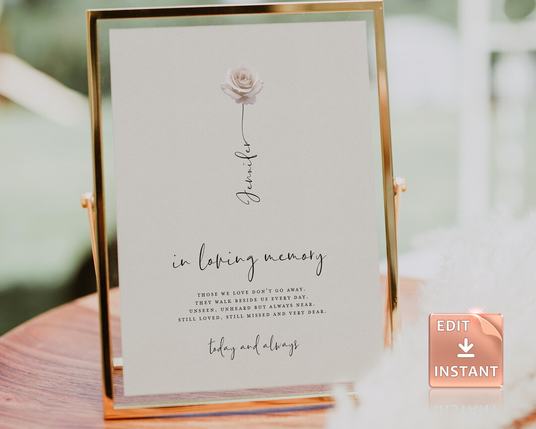 White Rose in Loving Memory Sign, Loving Memory Wedding Sign, Printable ...