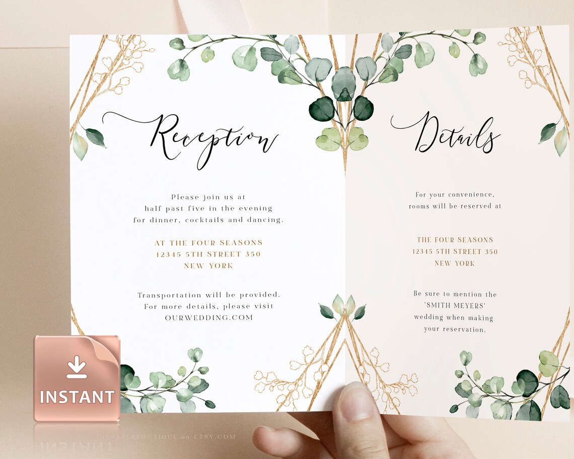 ELISA Folded Wedding Invitation Template Bi Fold Wedding Etsy