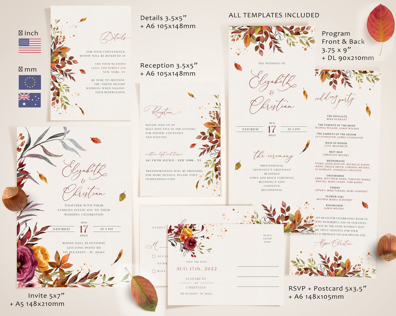 SIENNA Rustic Fall Wedding Invitation Templates Autumn | Etsy