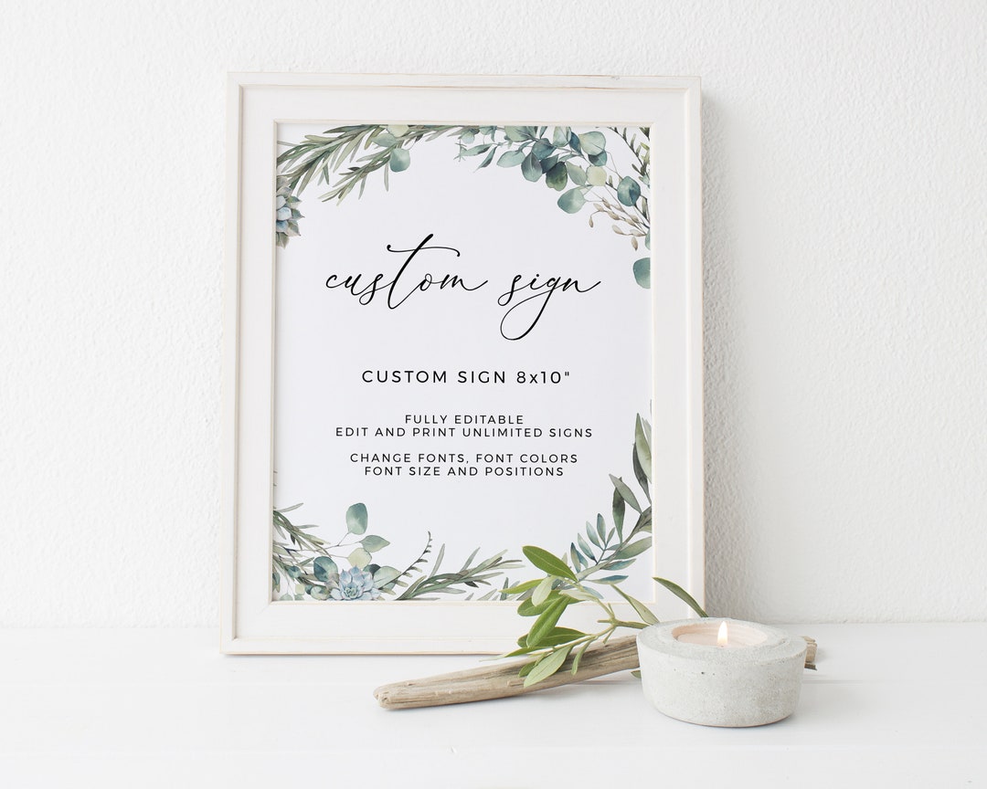 Rosemary Wedding Sign Template: Greenery Reception Decor (editable ...