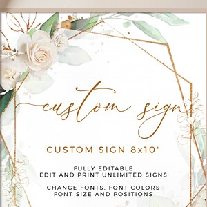 MARCI - White Rose Greenery Custom Wedding Sign, Editable Template ...