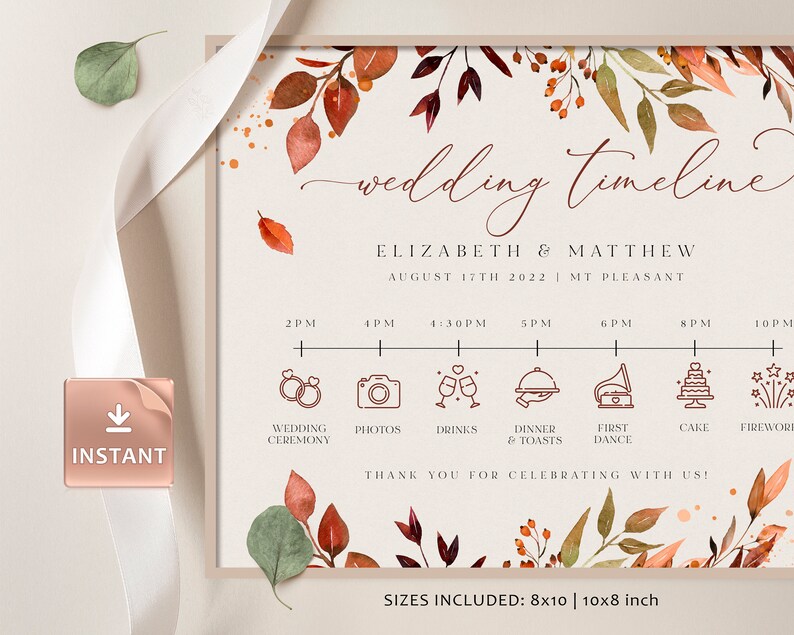 SIENNA Fall Wedding Day Schedule Editable Sign Template | Etsy