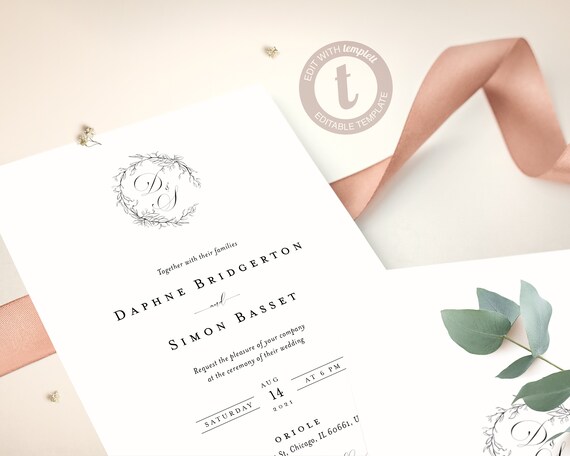 Paper ELLE Monogram Wedding Invitation Template Simple Elegant ...