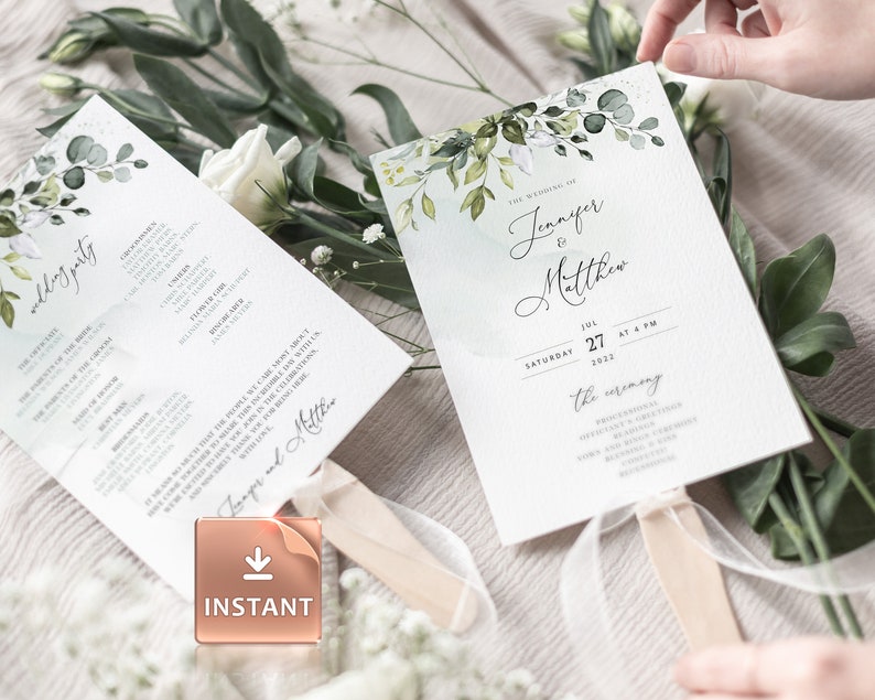 Greenery Wedding Program Fan Template: DIY Ceremony Order (editable ...