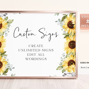 Sunflowers Custom Signs, Editable Template, Customizable Sunflower ...