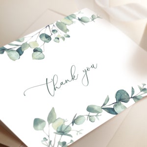 LAILA - Printable Thank You Card, Eucalyptus Watercolor Greenery Leaves ...