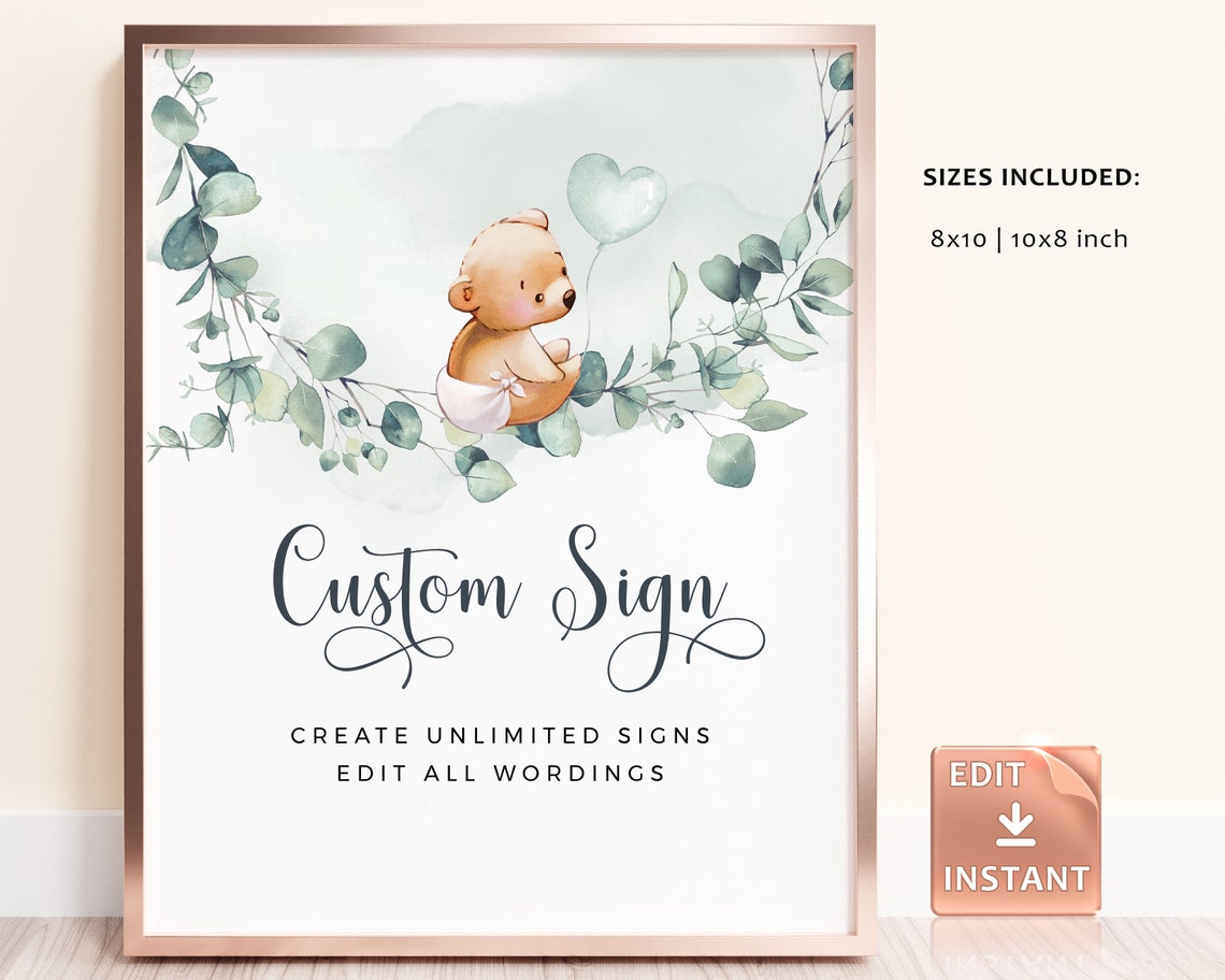 Booboo Printable Bear Sign for Baby Shower Custom Sign - Etsy