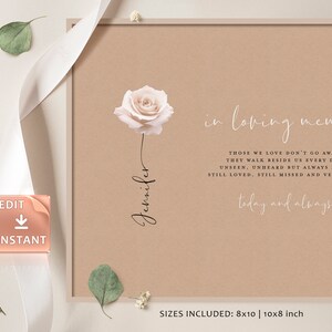 White Rose in Loving Memory Sign, Loving Memory Wedding Sign, Printable ...
