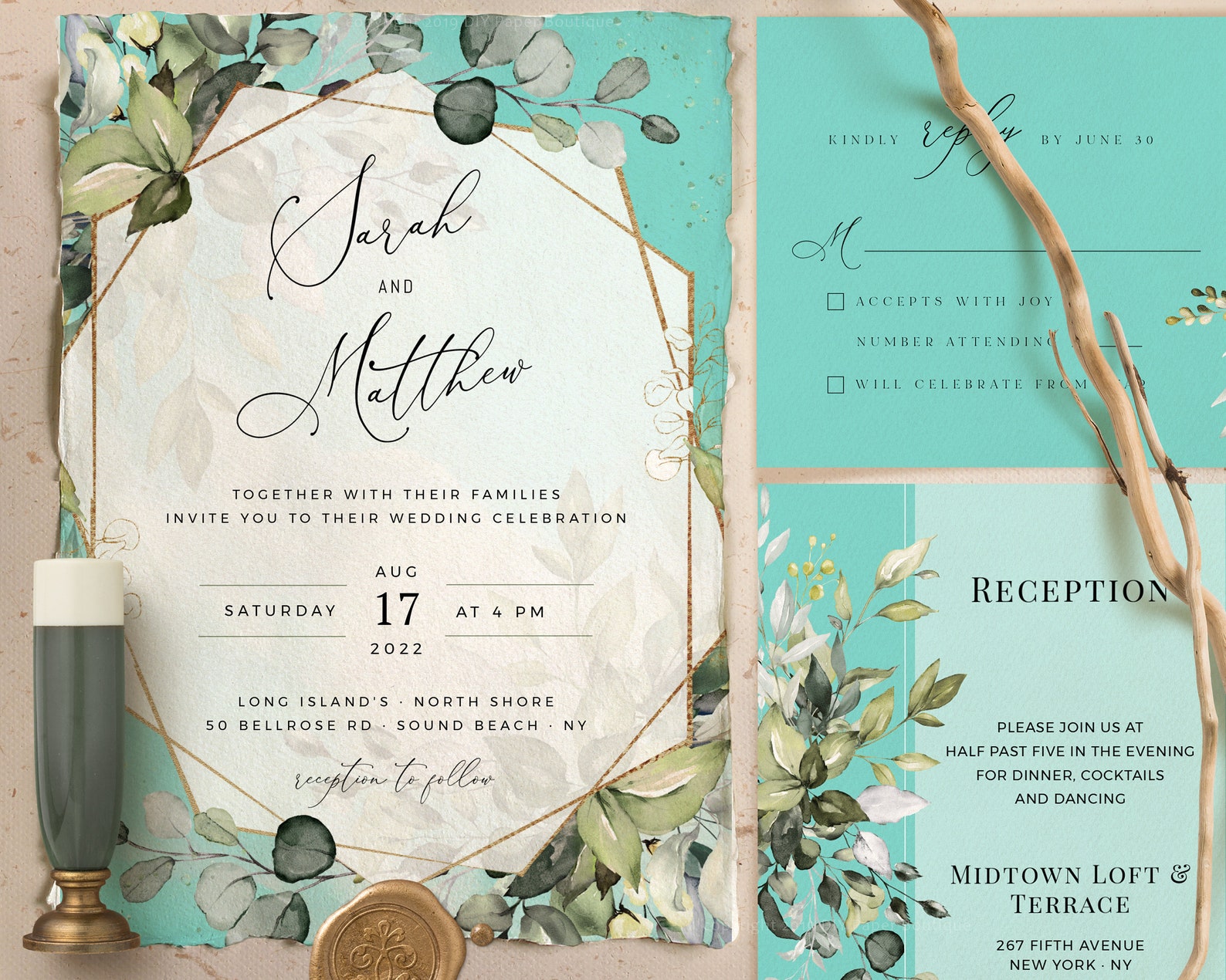 Turquoise Wedding Invitation Template Printable Wedding | Etsy